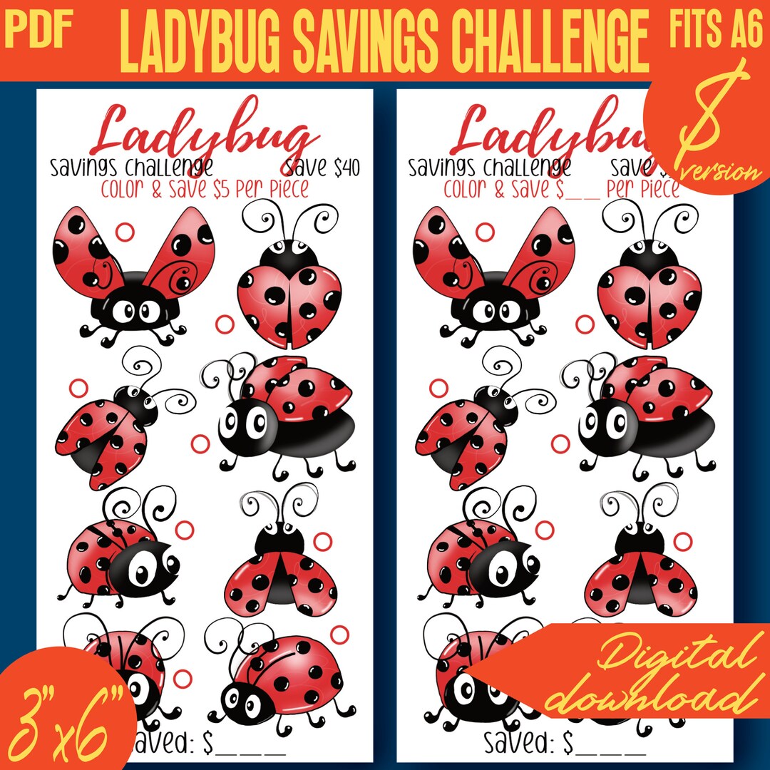 Ladybug Savings Challenge Mini Color and Save Printable 100D III | A6 ...