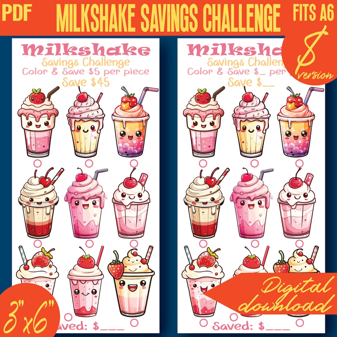 Milkshake Savings Challenge Mini Color and Save Printable 100D II | A6 ...