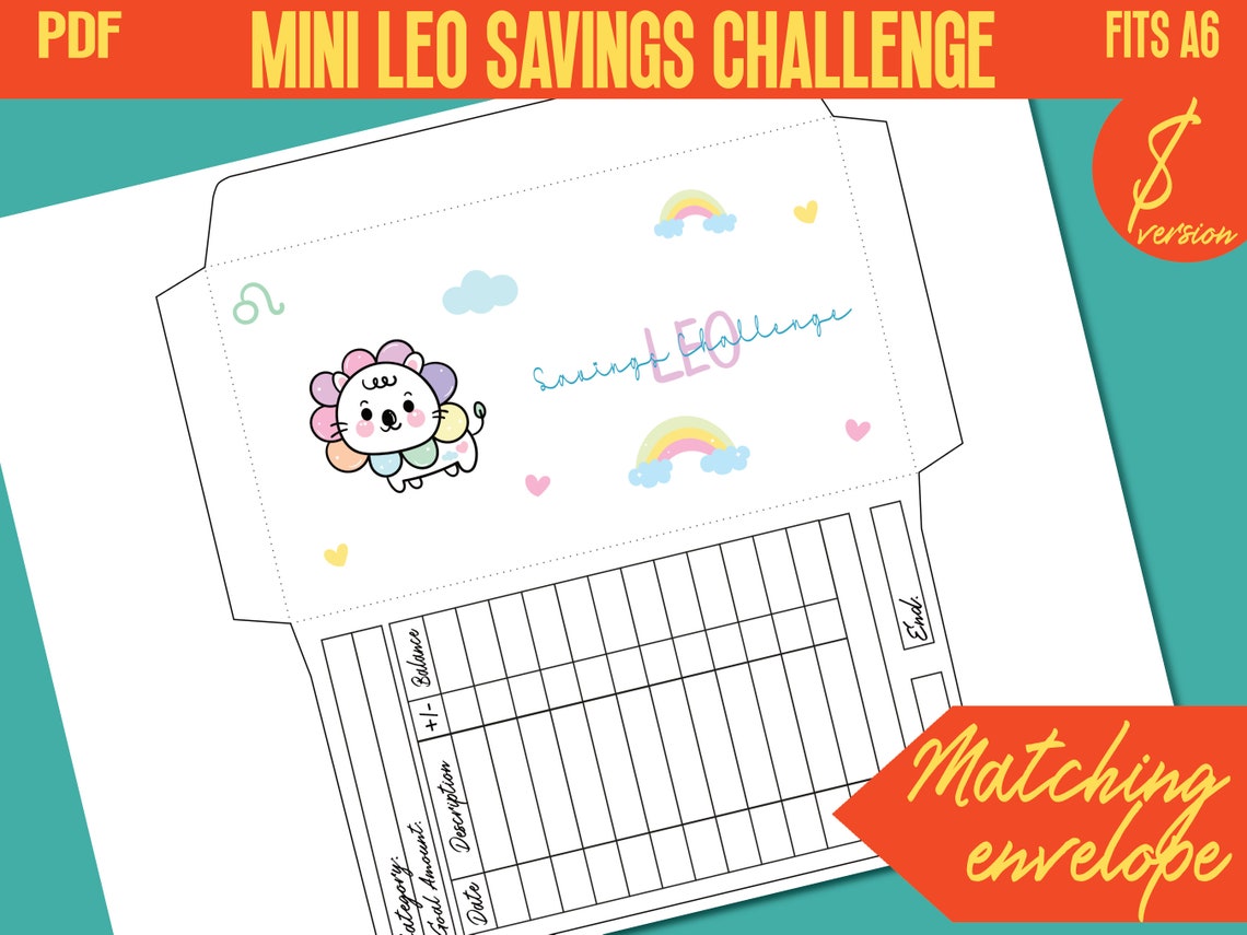 Kawaii Leo Zodiac Savings Challenges Color and Save Printables - Etsy