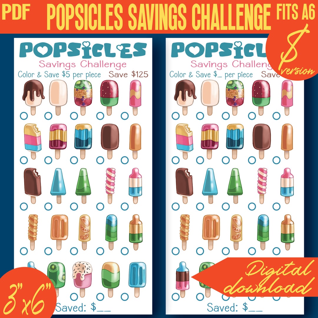 Popsicles Savings Challenge Mini Color and Save Printable 100D IV | A6 ...