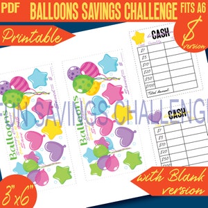 Balloons Savings Challenge Mini Color and Save Printable 100D IV A6 ...