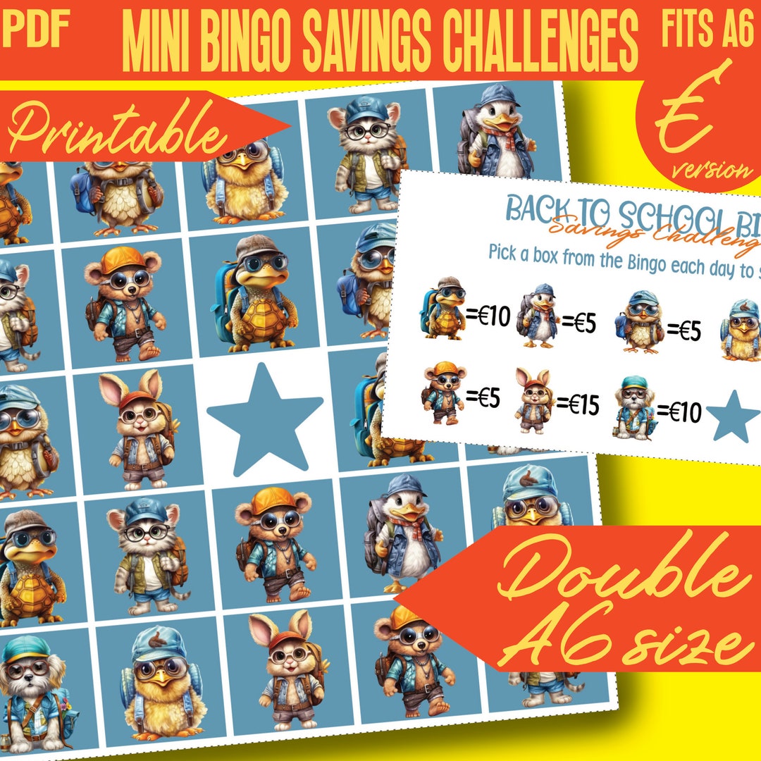 Cute Back to School Bingo Game Mini Savings Challenge Printable 100E ...
