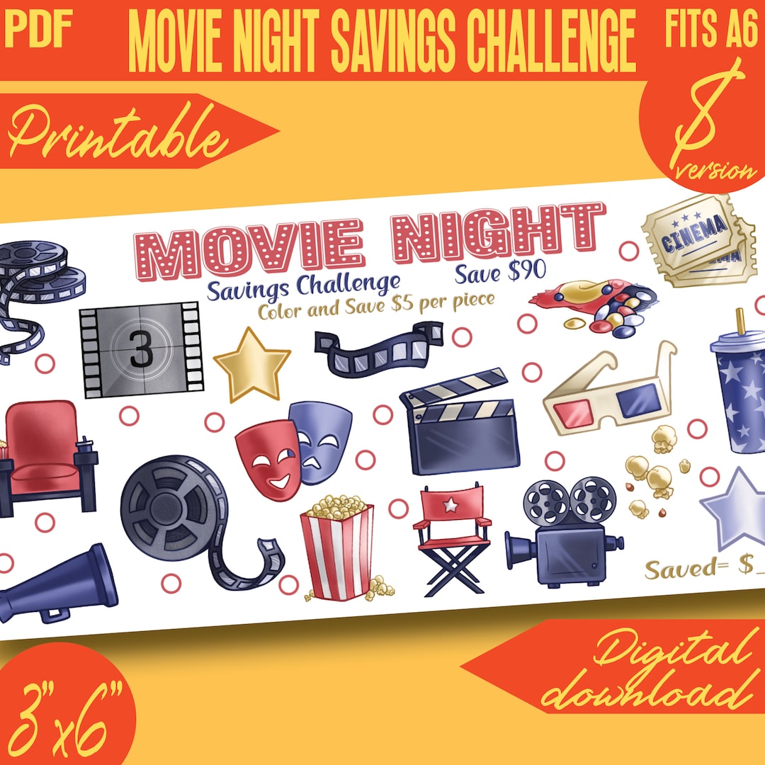 Movie Night Savings Challenge Mini Color and Save Printable 100D II ...