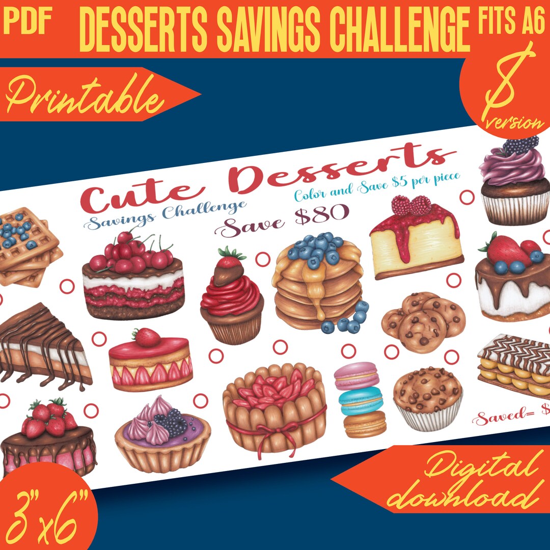 Cute Desserts Savings Challenge Mini Color and Save Printable 100D IV ...