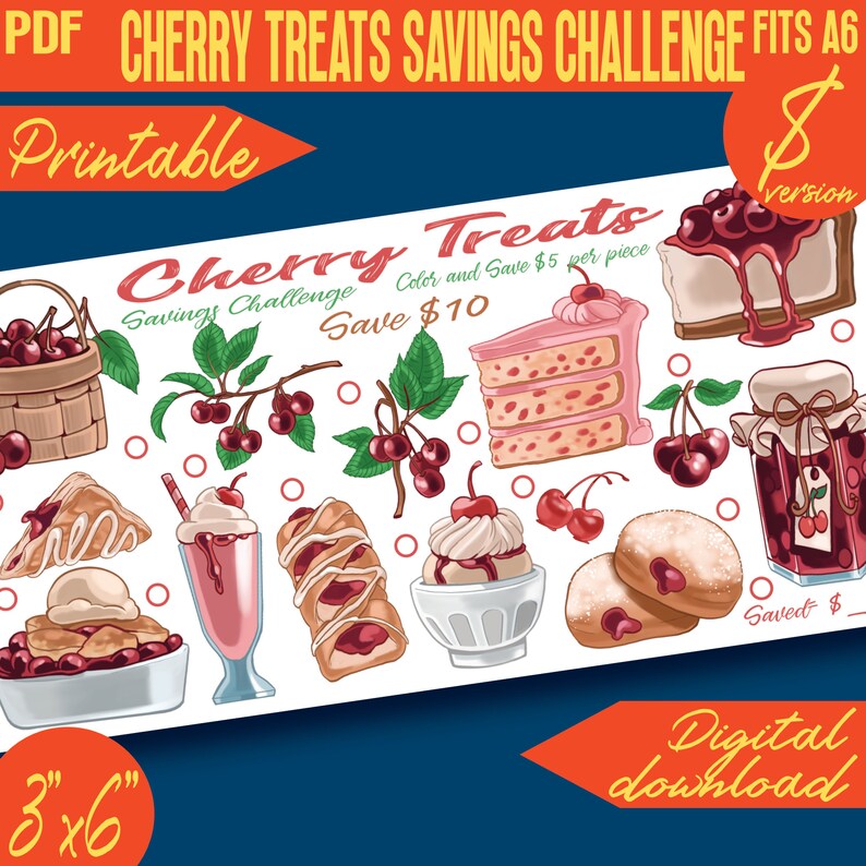 Cherry Treats Savings Challenge Mini Color and Save Printable 100D IV ...
