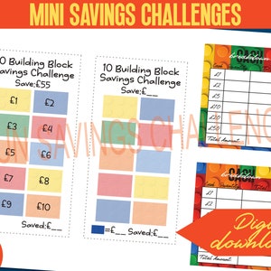 Building Blocks Mini Savings Challenge Color and Save Printable 100P | A6 Size | Envelope ...