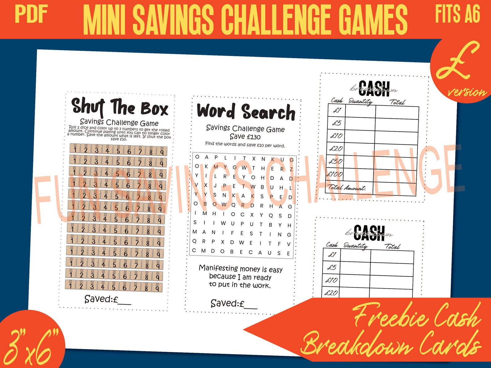 Shut the Box and Word Search Mini Savings Challenge Games - Etsy