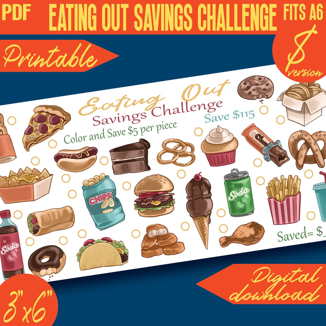 Eating Out Savings Challenge Mini Color and Save Printable 100D IV | A6 ...