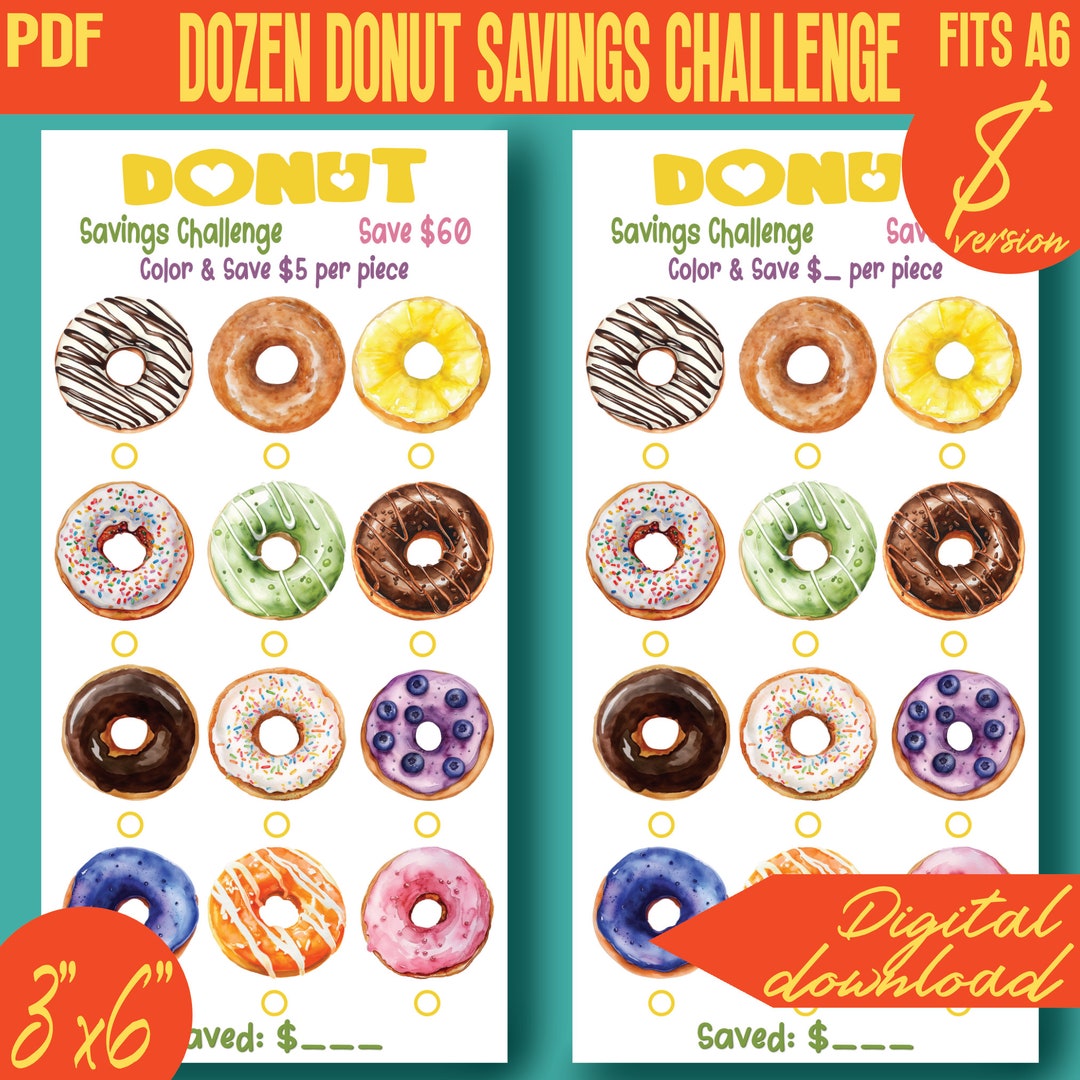 Donut Savings Challenge Mini Color and Save Printable 100D II | A6 Size ...