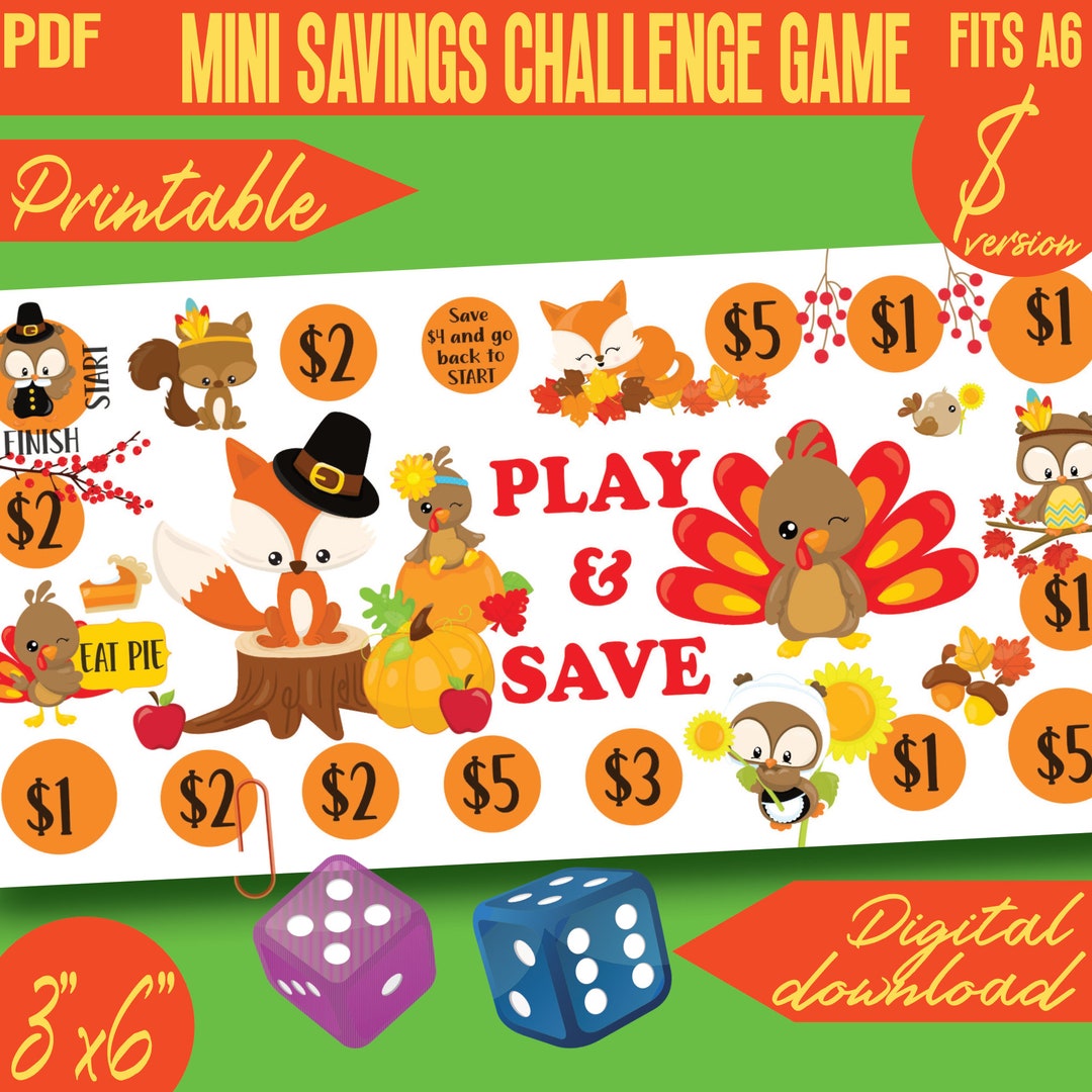 Savings Challenge Game Thanksgiving Woodland Fox Printable | Envelope Tracker 100D | 3x6” | A6 ...