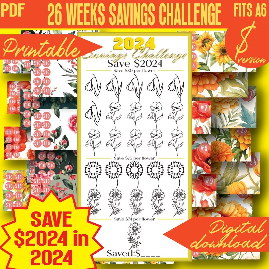 Save 2024 in 2024 in 26 Weeks Savings Challenge Color and Save ...