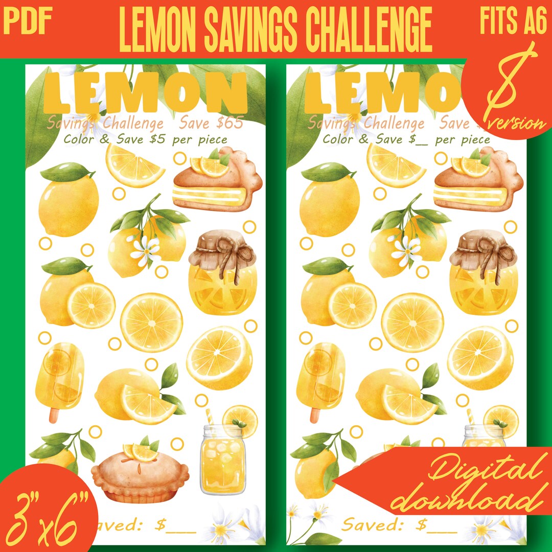 Lemon Savings Challenge Mini Color and Save Printable 100D II A6 Size ...