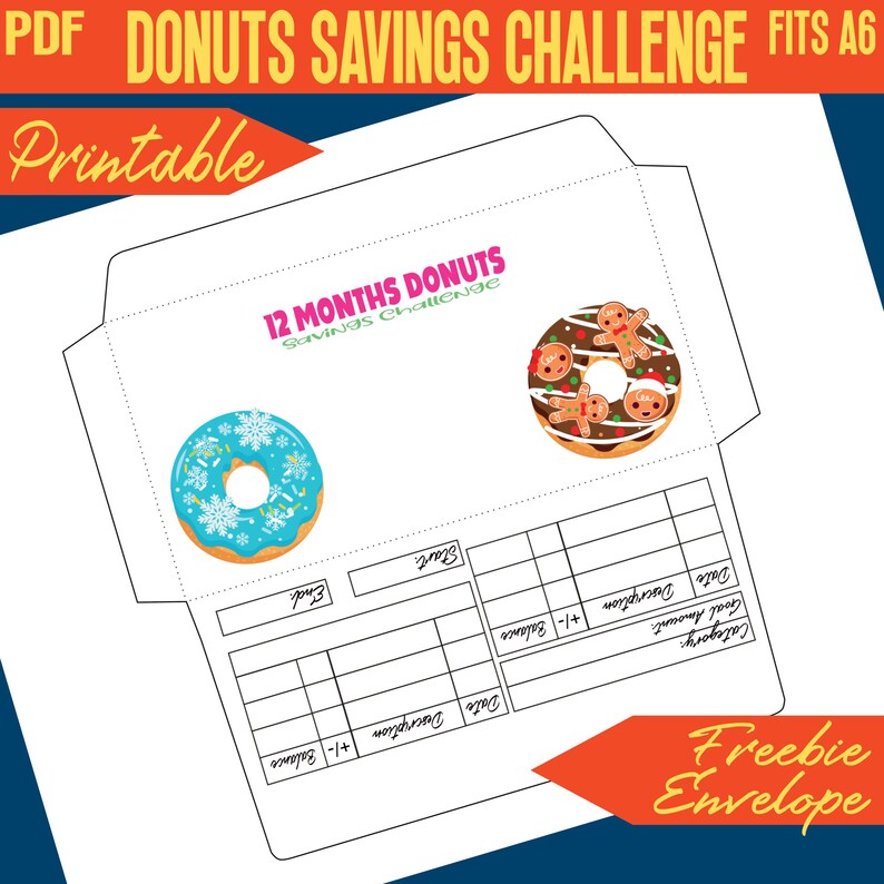 12 Months Donuts Savings Challenge Mini Color and Save Printable 100D ...