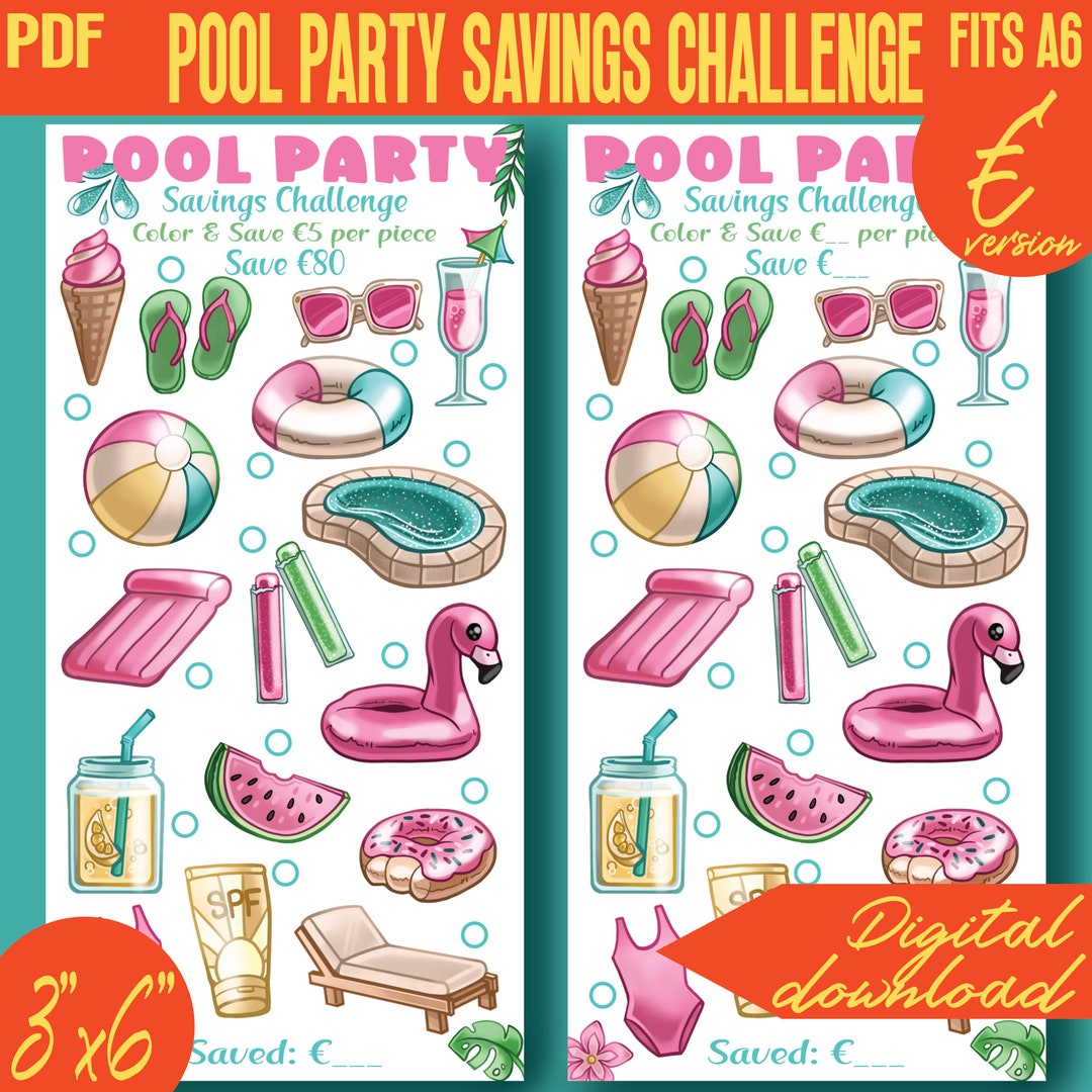 Pool Party Savings Challenge Color and Save Mini Printable 100E II A6 7 ...