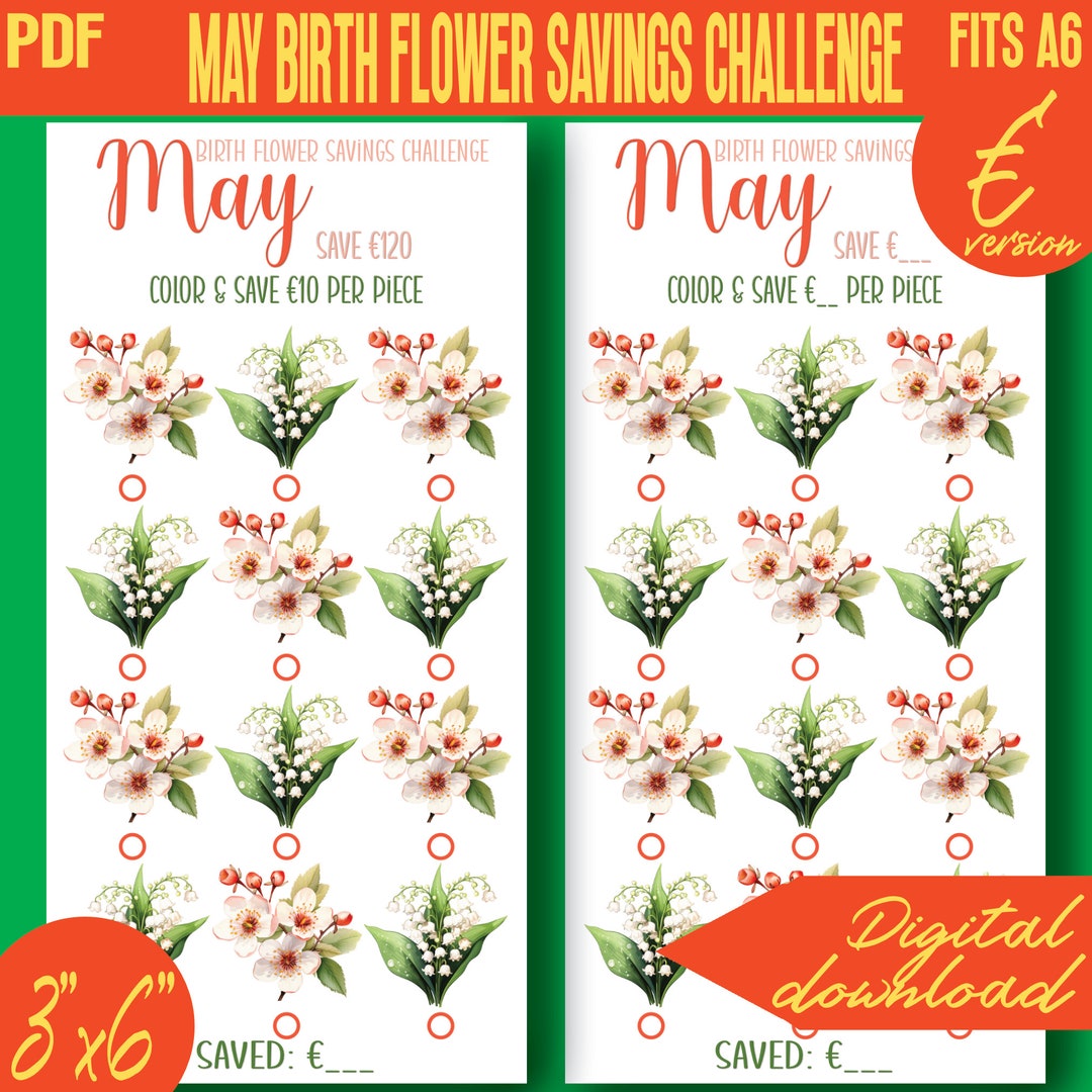 Birth Flower May Savings Challenge Color and Save Mini Printable 100E ...