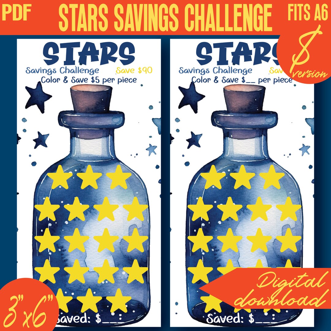 Stars Savings Challenge Mini Color and Save Printable 100D III | A6 ...