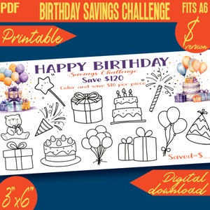 Birthday Savings Challenge Color and Save Mini Printable 100D II | A6 ...