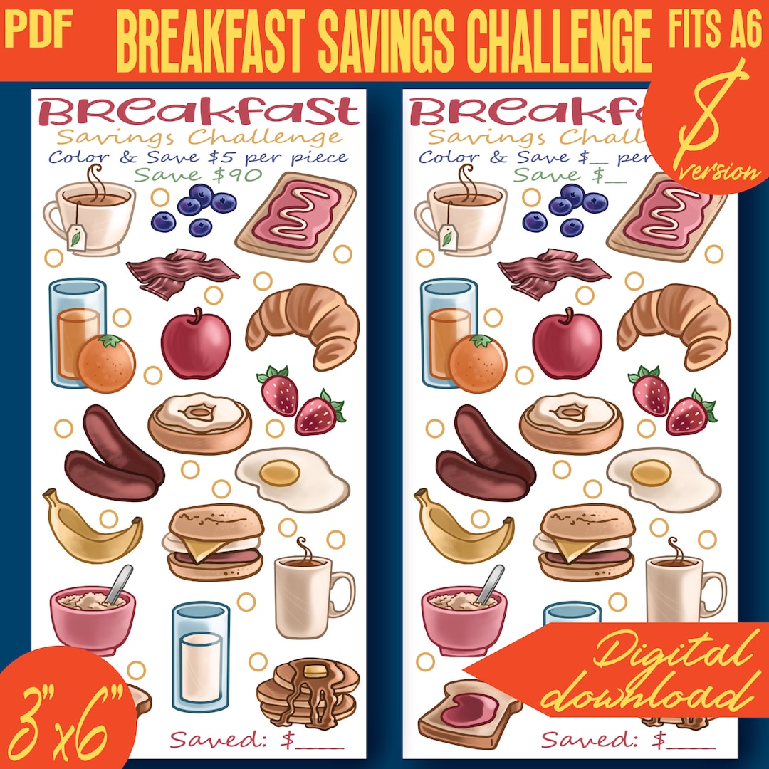 Breakfast Savings Challenge Mini Color and Save Printable 100D III | A6 ...