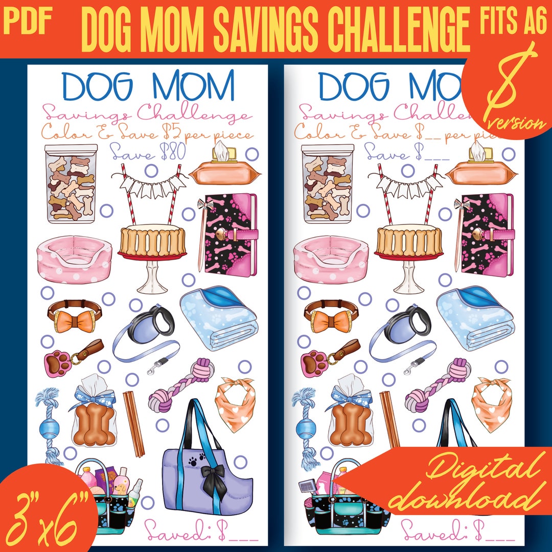 Dog Mom Savings Challenge Mini Color and Save Printable 100D IV | A6 ...