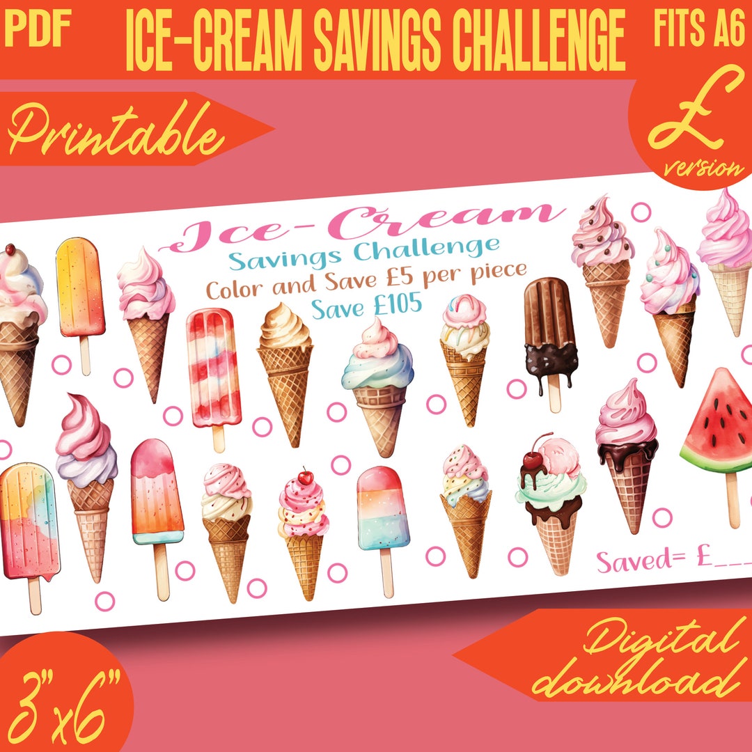 Ice-cream Savings Challenge Mini Color and Save Mini Printable 100P II ...