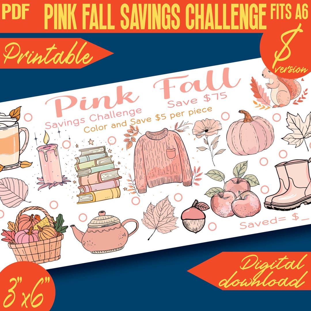 Pink Fall Savings Challenge Mini Color and Save Printable 100D IV | A6 ...
