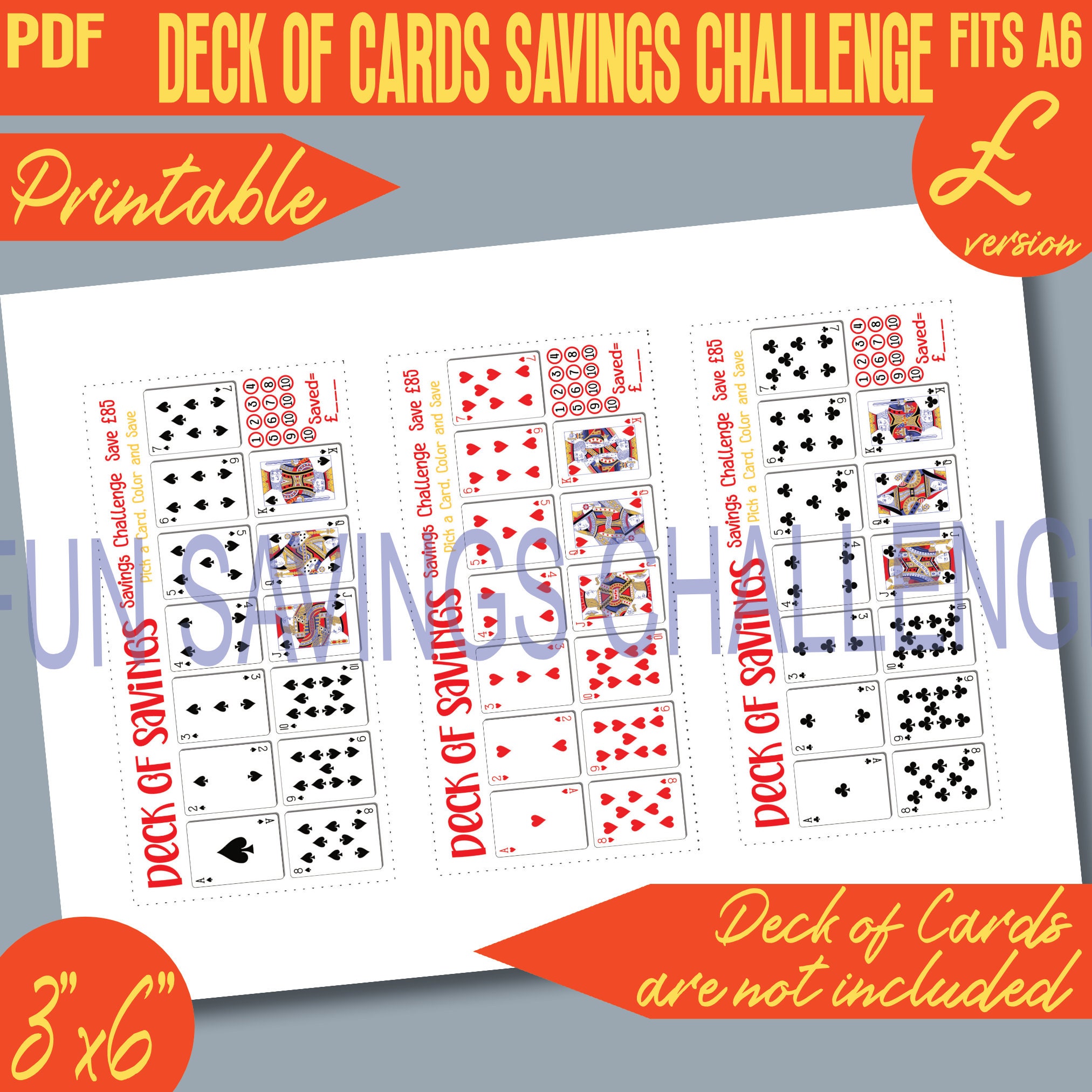 Cards Savings Challenge Deck of Cards Color and Save Mini Printable ...
