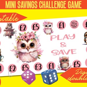 Mini Savings Challenge Game Cute Owls Printable 100P Envelope, Tracker 3x67,5x15 Cm A6 Size ...