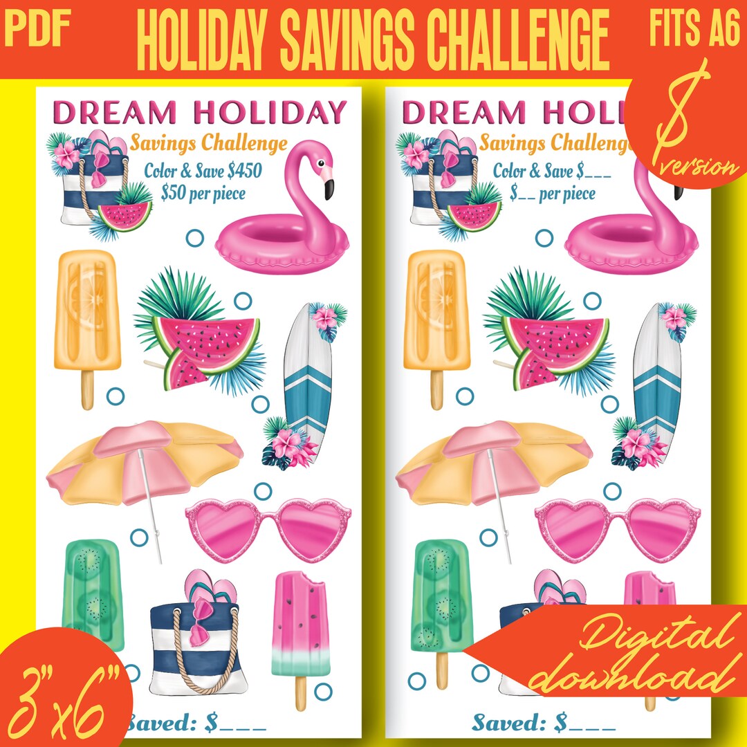 Dream Holiday Savings Challenge Color and Save Mini Printable 100D II ...