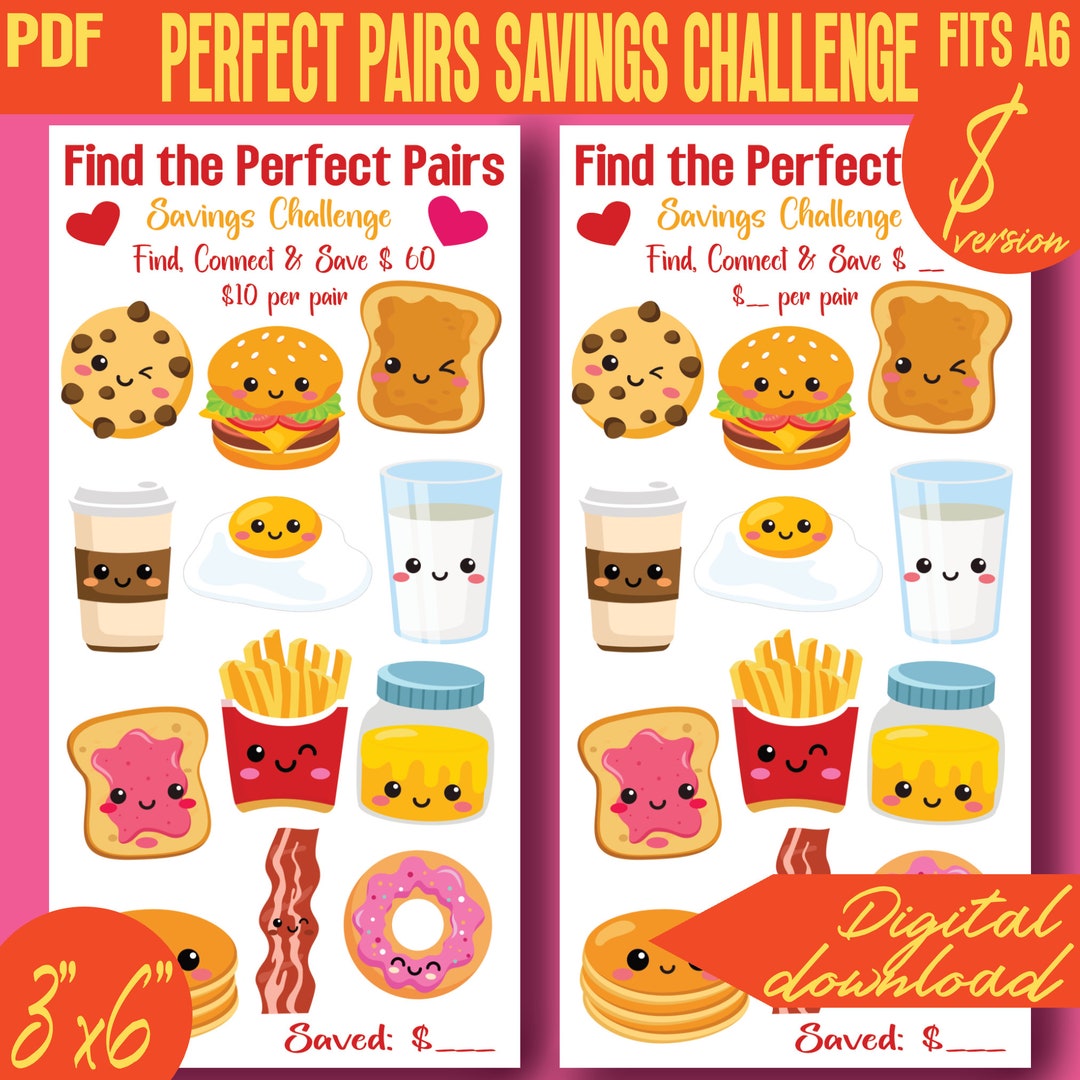 Find Pairs Savings Challenge Mini Color and Save Printable 100D II | A6 ...