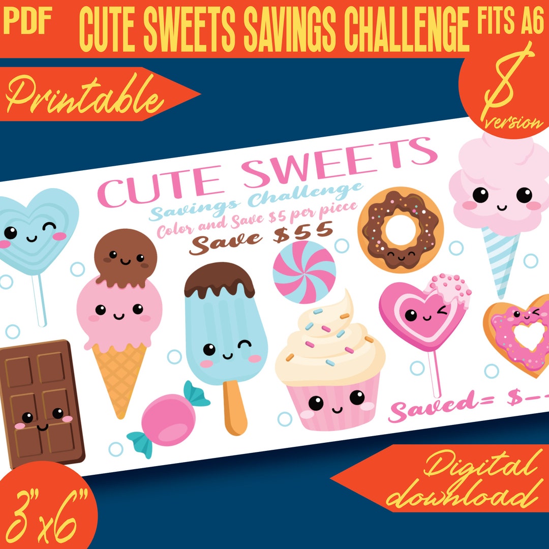 Cute Sweets Savings Challenge Mini Color and Save Printable 100D IV ...