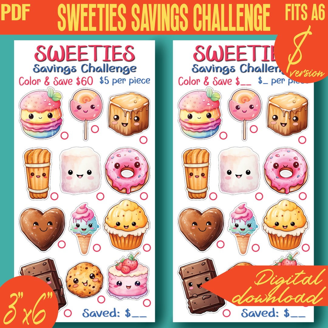 Cute Sweeties Candy Chocolate Savings Challenge Circle and Save ...