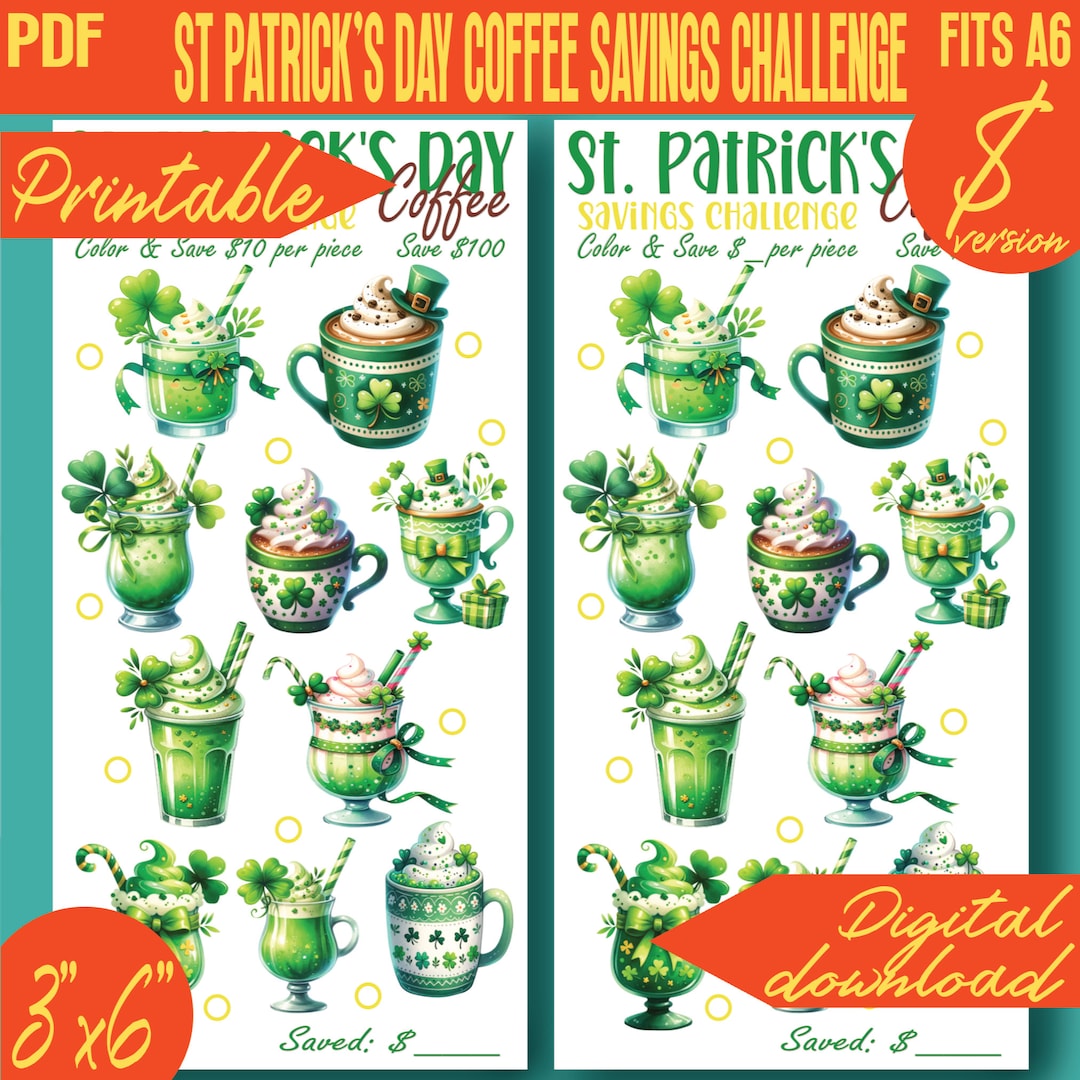 St Patricks Day Coffee Savings Challenge Mini Color and Save Printable ...