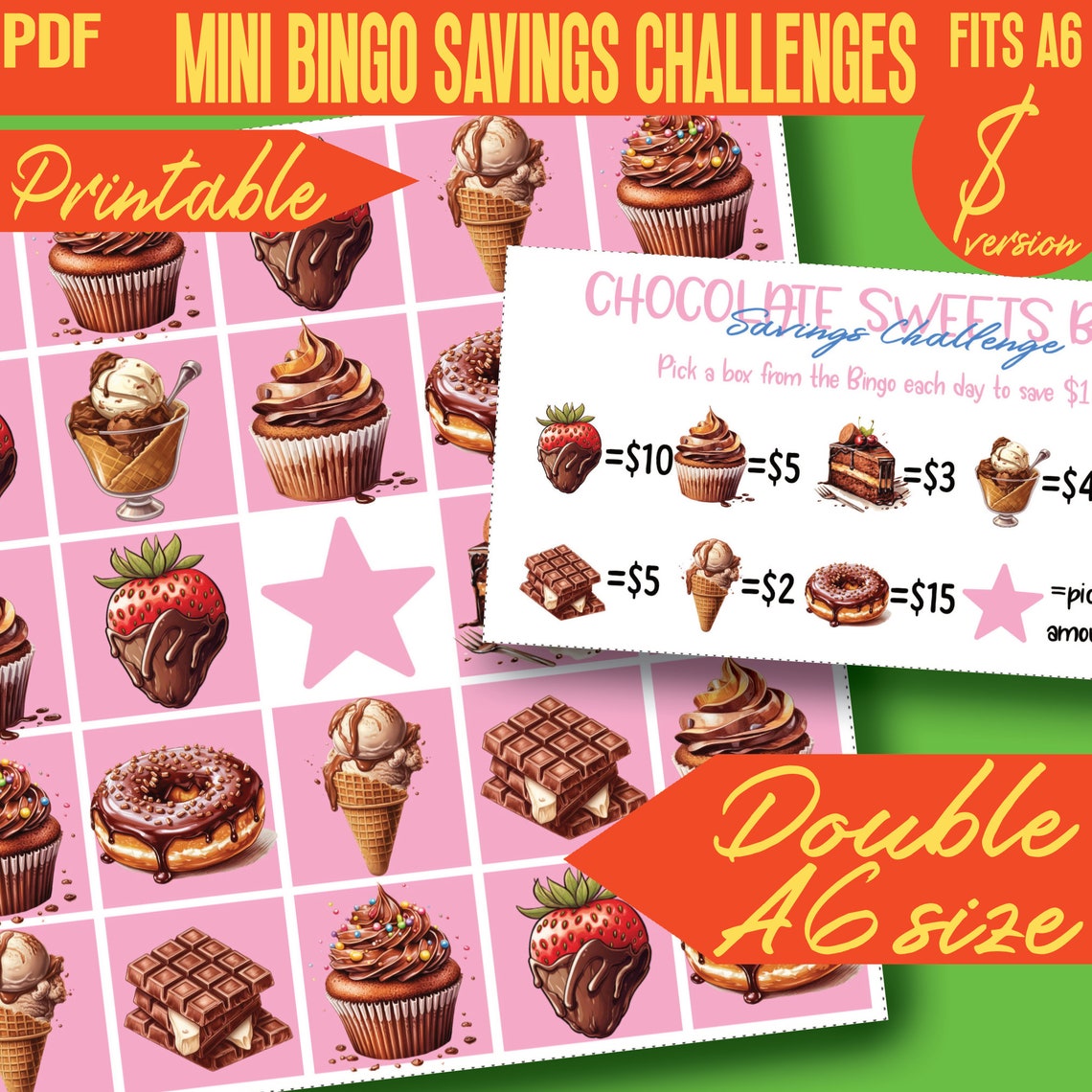 Chocolate Sweets Mini Savings Challenge Bingo Game Printable 100D A6 ...