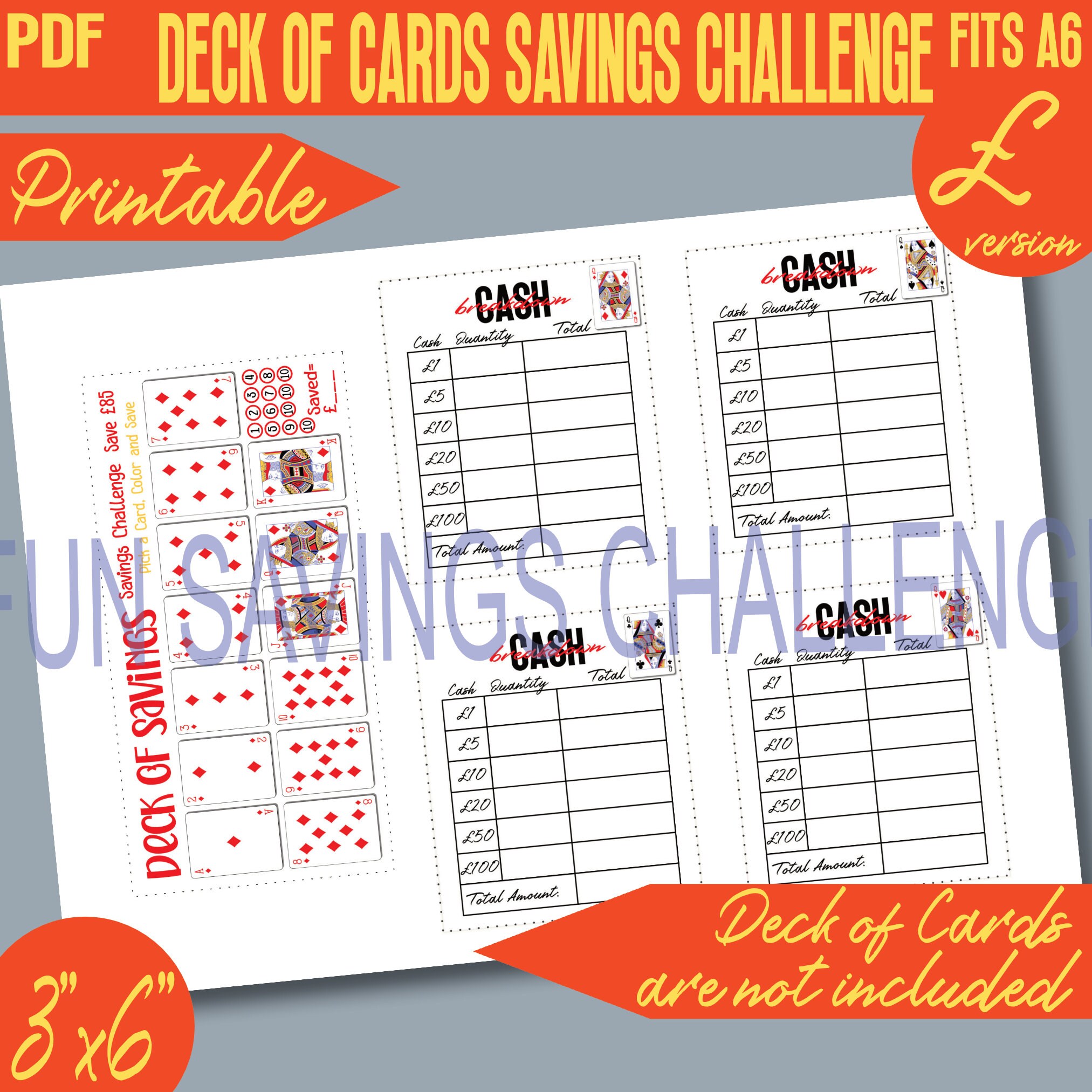 Cards Savings Challenge Deck of Cards Color and Save Mini Printable ...