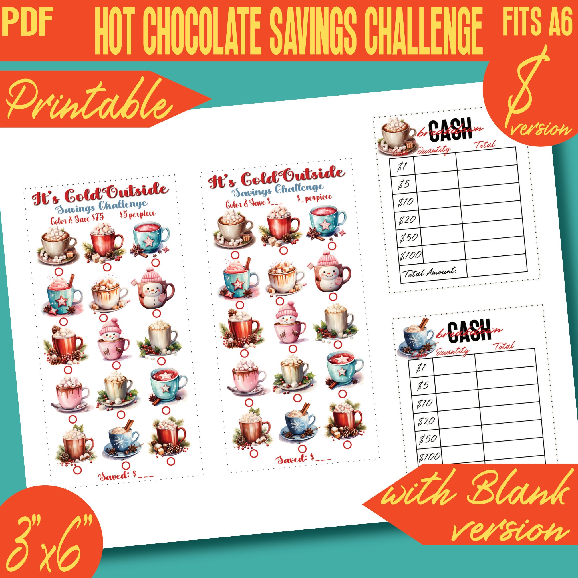 Hot Chocolate Savings Challenge Winter Color and Save Mini Printable ...
