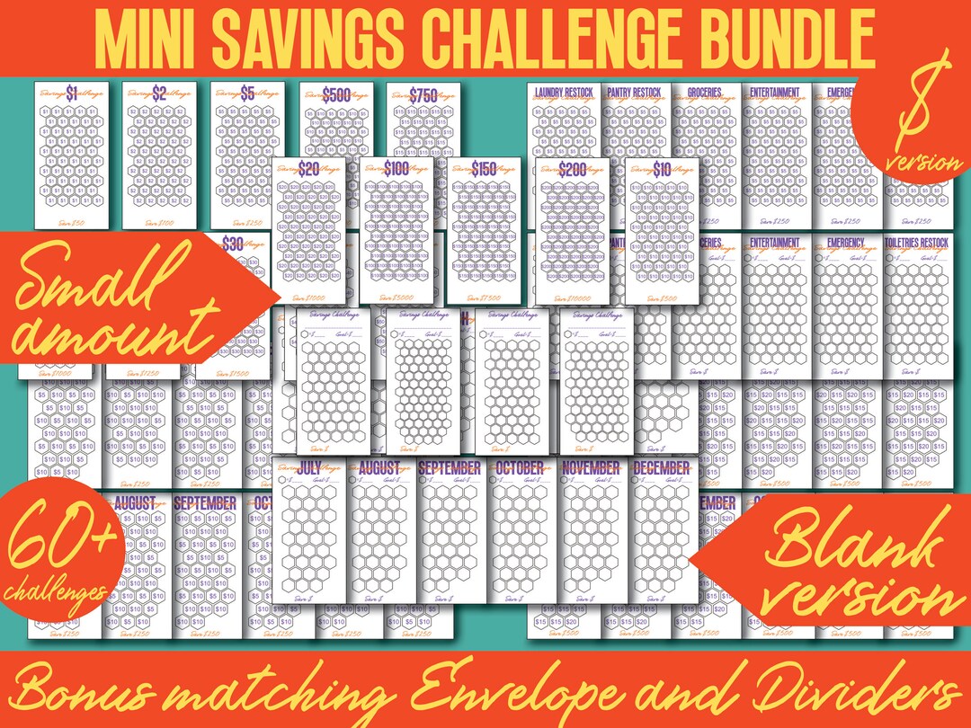 60+ SAVINGS Challenge Printable Bundle 100D | Mini 3x6” | Fit A6 Binder ...
