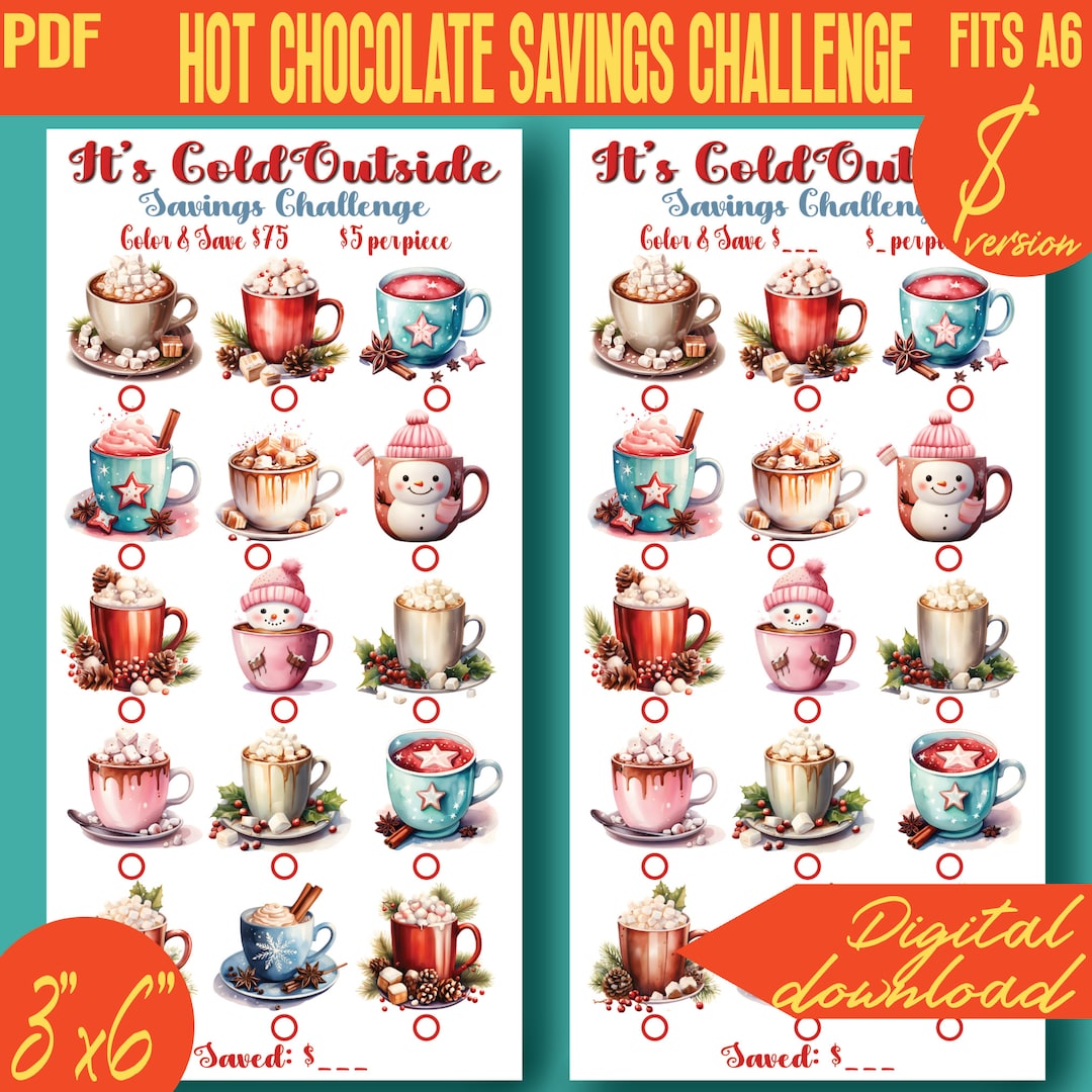 Hot Chocolate Savings Challenge Winter Color and Save Mini Printable ...