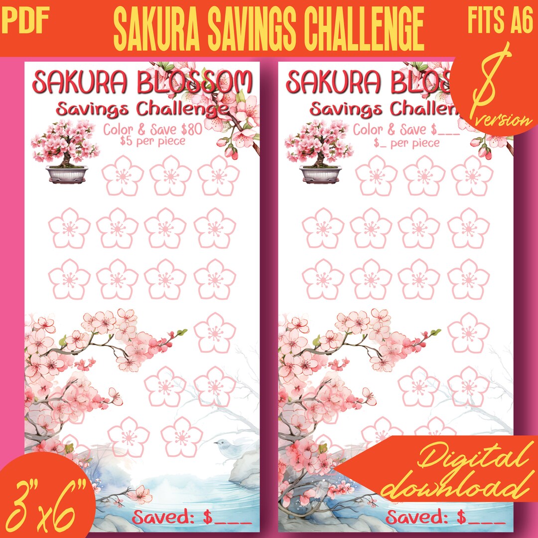 Cute Sakura Blossom Cherry Tree Savings Challenge Color and Save ...