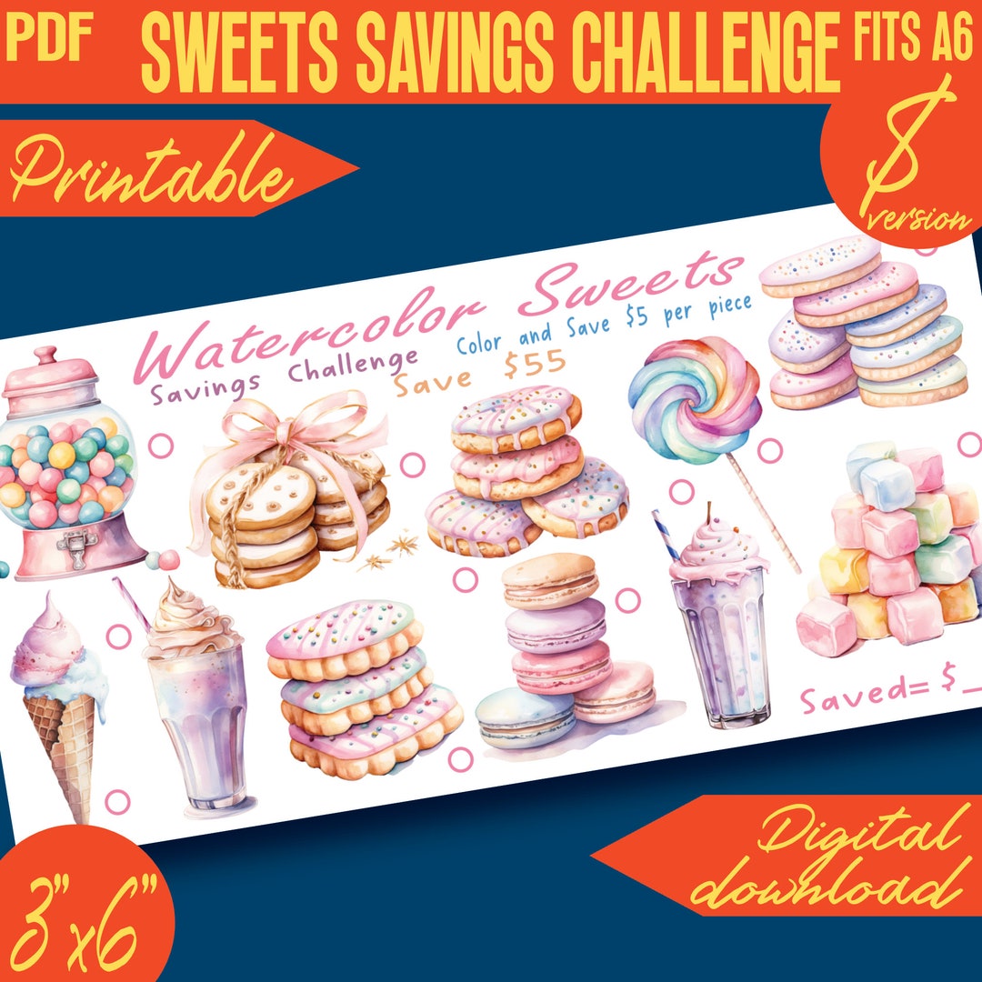 Watercolor Sweets Savings Challenge Mini Color and Save Printable 100D ...