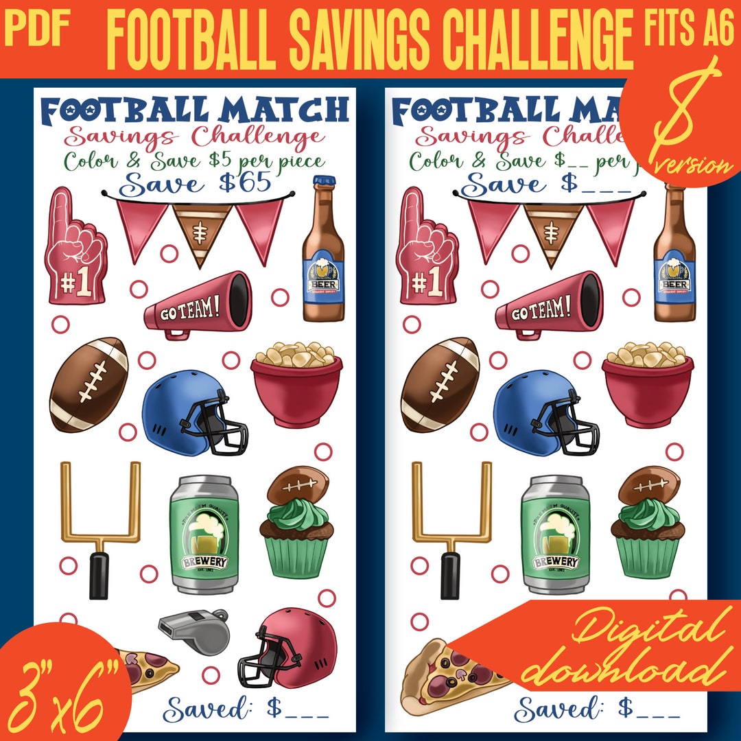 Football Savings Challenge Mini Color and Save Printable 100D III | A6 ...