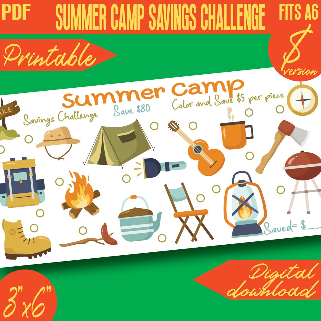 Summer Camp Savings Challenge Mini Color and Save Printable 100D II ...