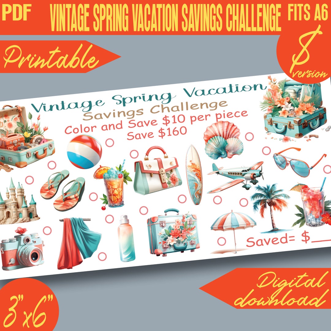 Spring Vacation Savings Challenge Mini Color and Save Printable 100D II ...