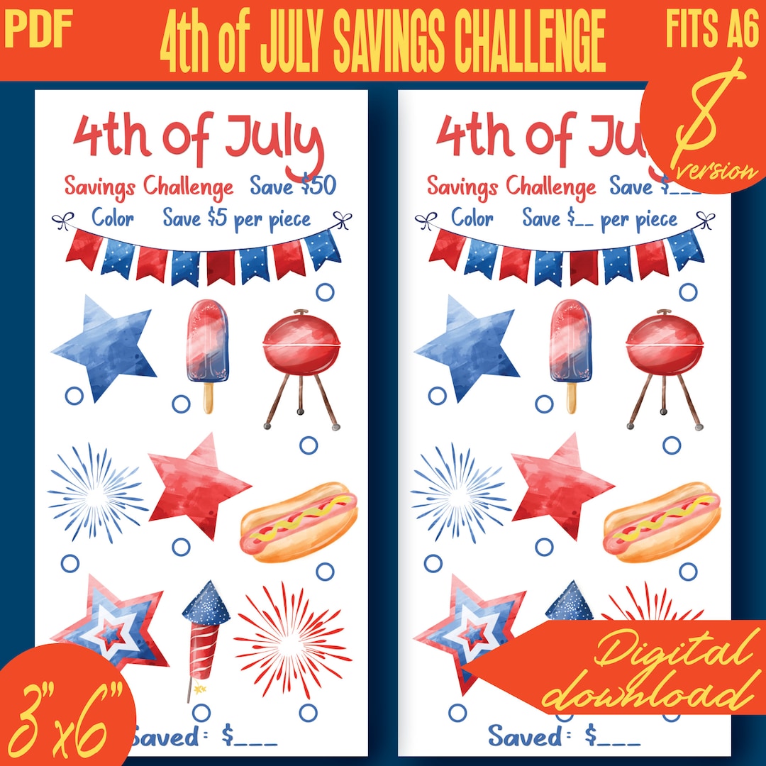 4th of July Savings Challenge Mini Color and Save Printable 100D II ...