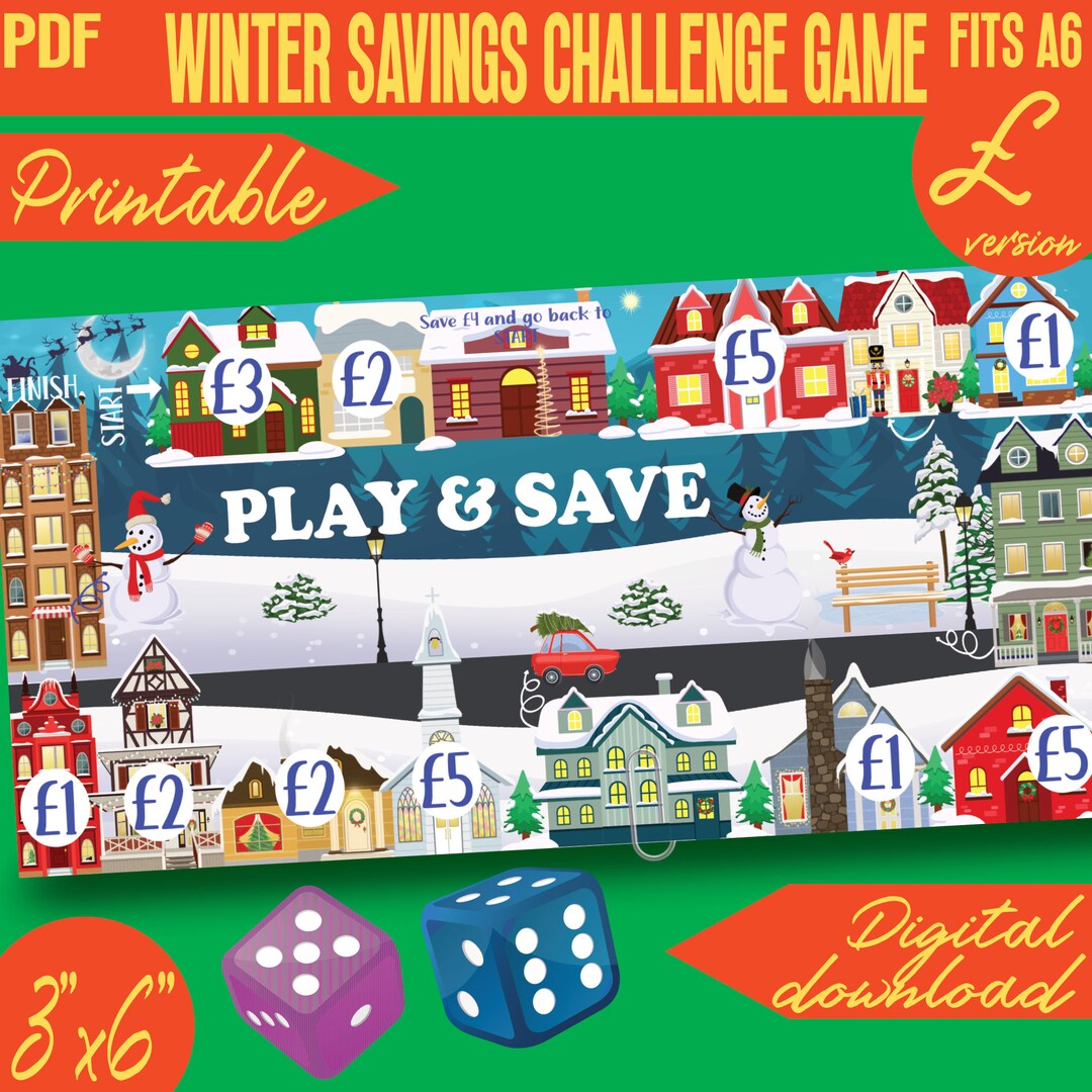 Savings Challenge Game Cute Winter Village Printable 100P Envelope, Tracker 3x67,5x15 Cm A6 Size ...