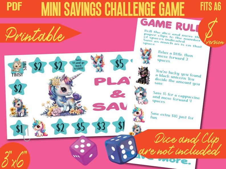 Savings Challenge Game Cute Unicorn Printable 100D Envelope - Etsy