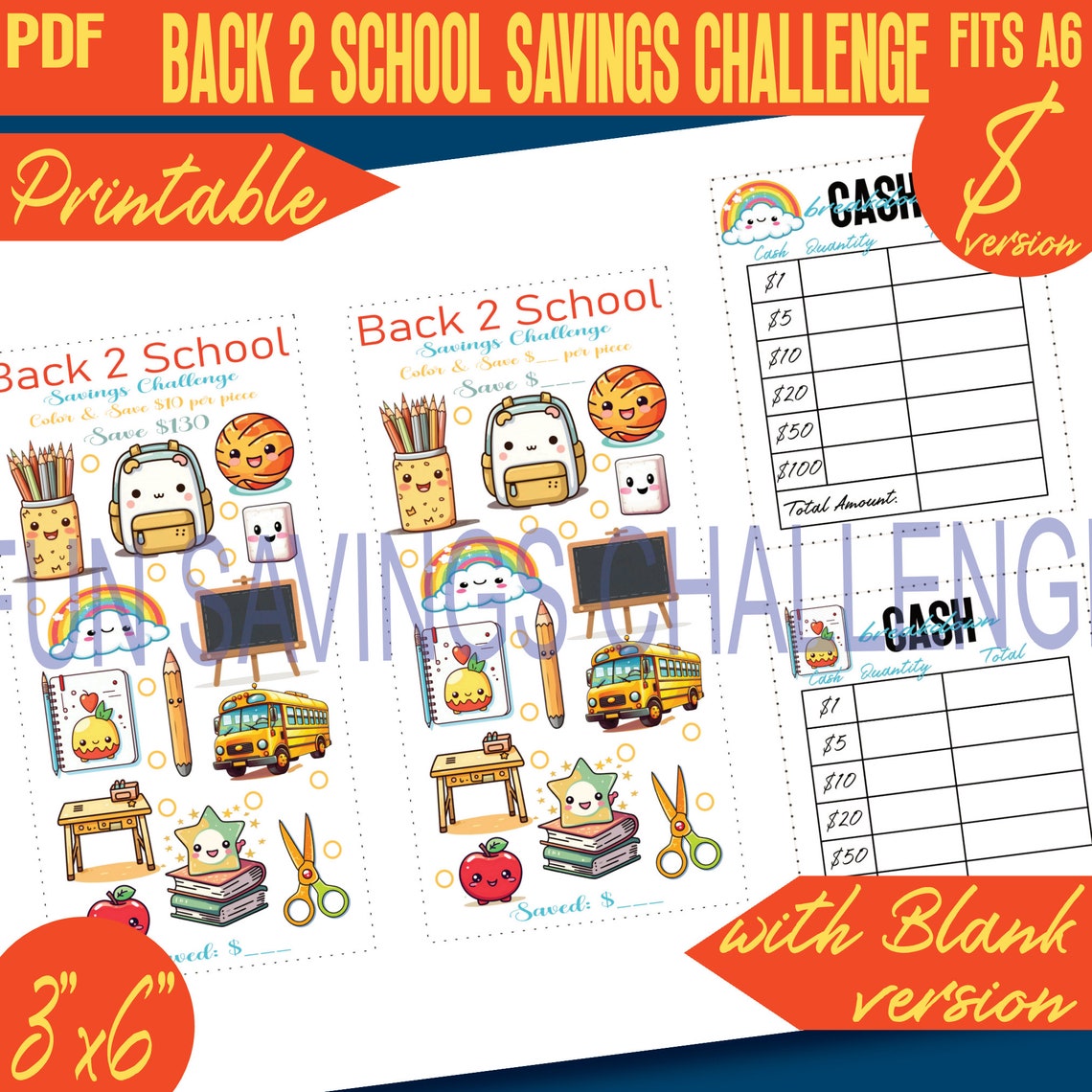 Back to School Savings Challenge Mini Color and Save Printable 100D III ...