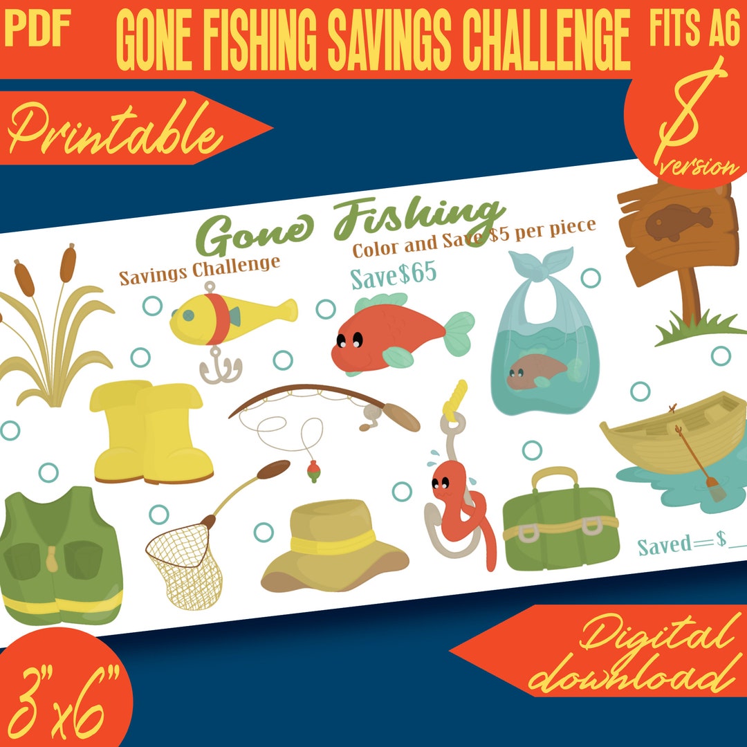 Gone Fishing Savings Challenge Mini Color and Save Printable 100D III ...
