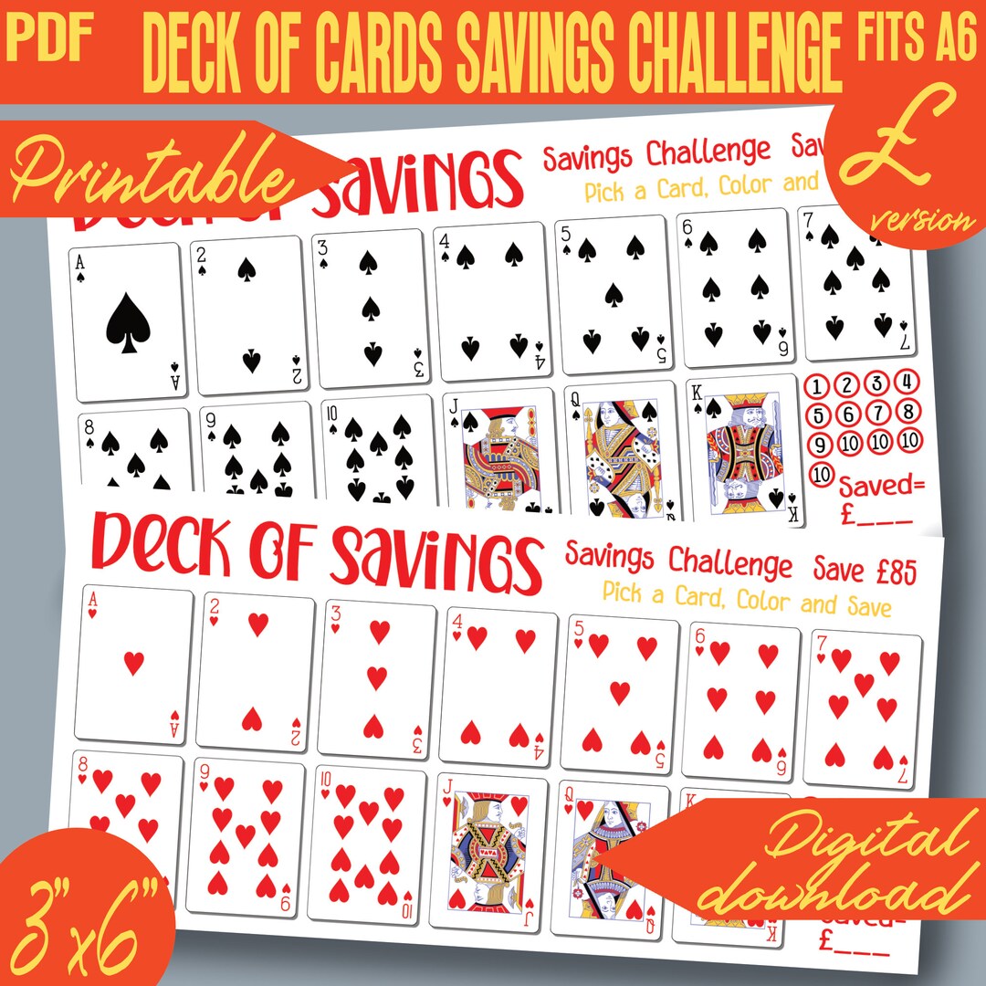 Cards Savings Challenge Deck of Cards Color and Save Mini Printable ...