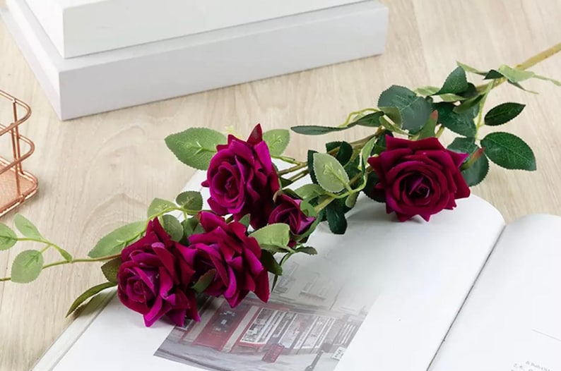 5-head Purple Long-stem Velvet Peony Rose High Quality - Floral ...