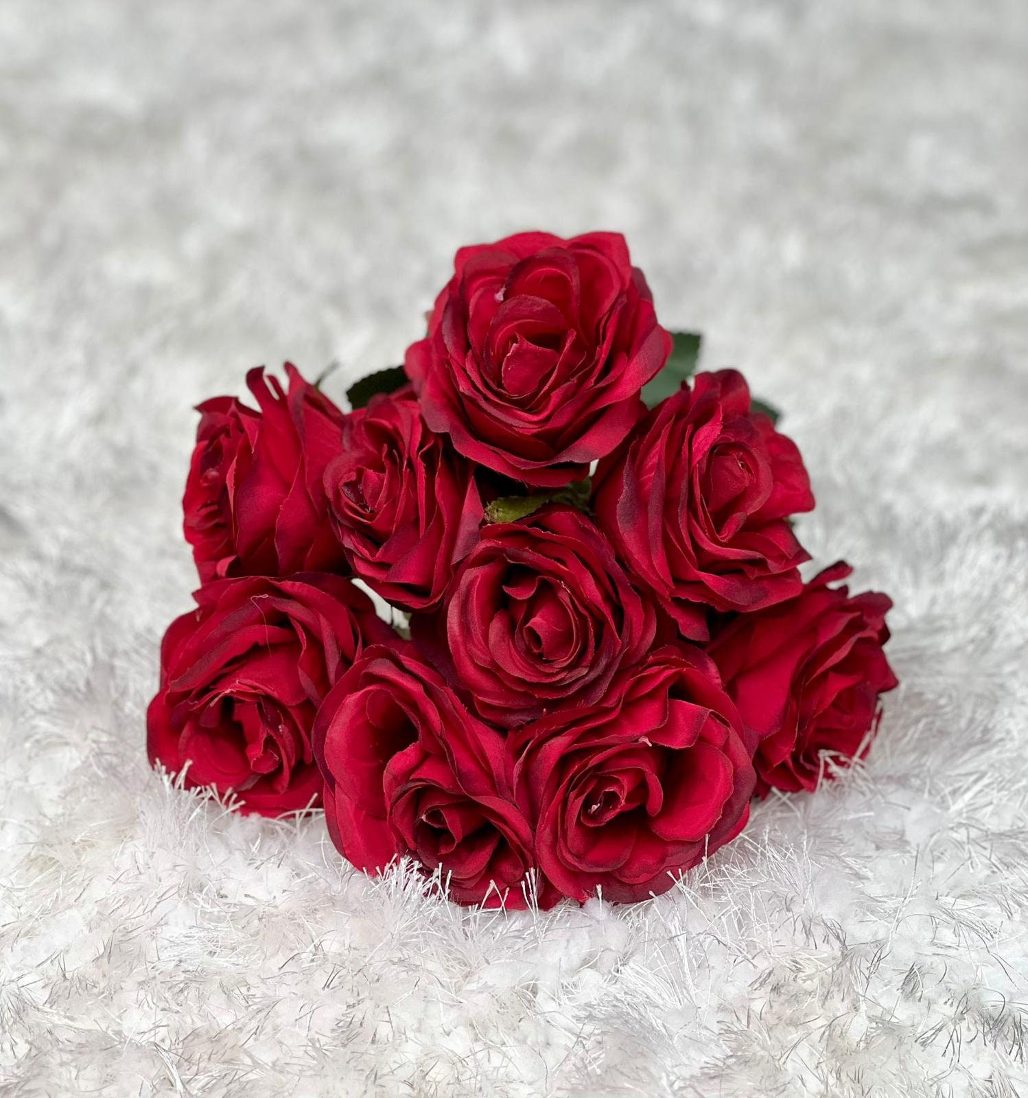 9-head Ruby Red Dark-edged Silk Artificial Flowers High Quality ...
